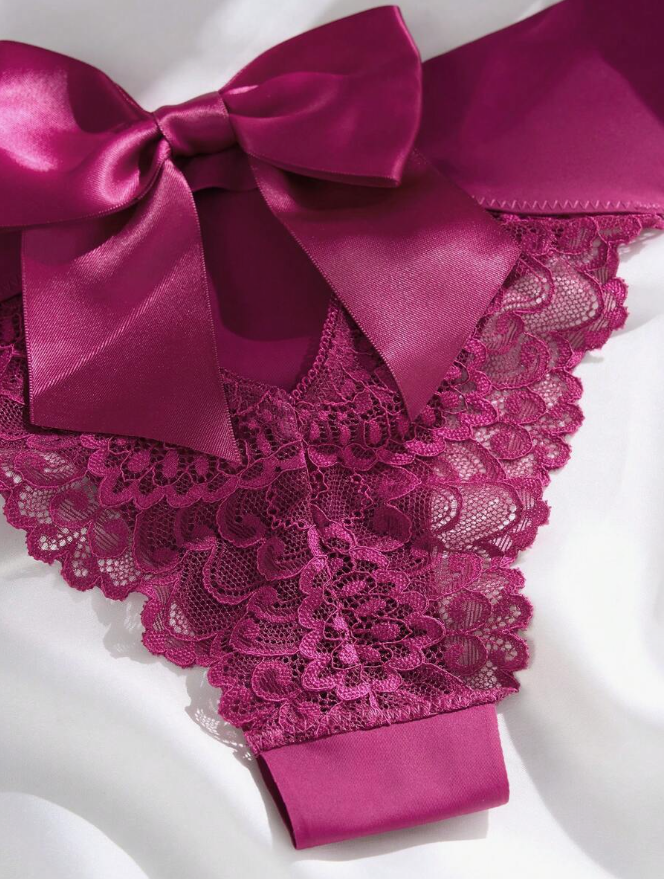 Floral Lace Bow Back Panty Lingerie West Tech Shipping